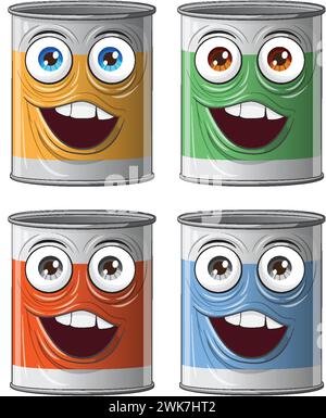 Vector illustration of animated tin cans with faces Stock Vector Image ...