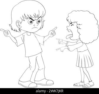 Disagreement conflict friends black and white cartoon flat illustration ...