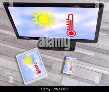 Heat wave concept shown on different information technology devices ...