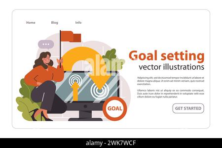 Goal Setting concept. A determined woman points towards her objective ...