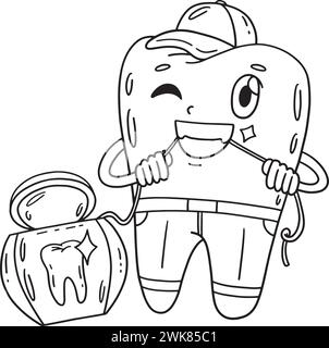 Dental Care Tooth and Floss Coloring Page Stock Vector Image & Art - Alamy