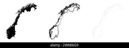 Norway country thick black outline silhouette. Simplified map. Vector ...