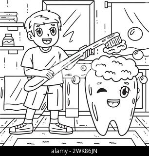 Dental Care Tooth Brushing Coloring Page for Kids Stock Vector Image ...