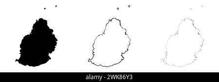 Mauritius country thick black outline silhouette. Simplified map ...