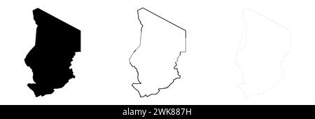 Chad country thick black outline silhouette. Simplified map. Vector icon isolated on white ...