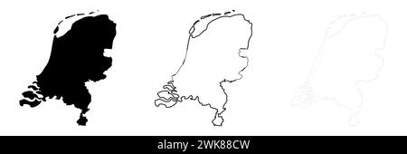 Netherlands country thick black outline silhouette. Simplified map ...
