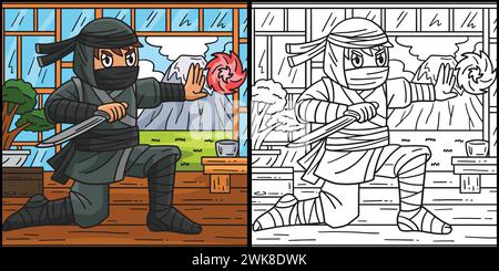 Ninja and Chakra Energy Coloring Page for Kids Stock Vector Image & Art ...