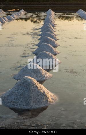 Piles of salt create geometric designs on the salt pan at a traditional ...