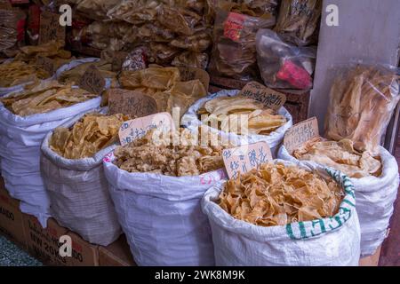 Dried fish maw or swim bladders for sale in a street market in Hong ...