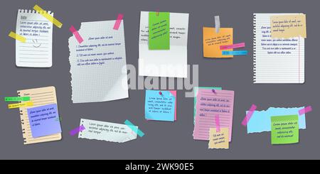 Notices on paper sheets realistic vector illustration set. Memory ...