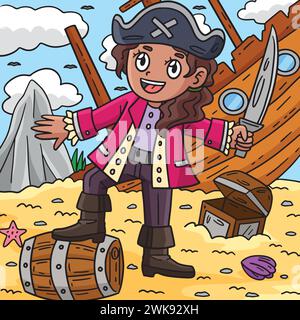 Female Pirate with Cutlass Cartoon Colored Clipart Stock Vector Image ...