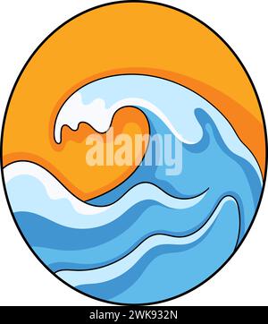 adventure logo, exciting images of waves and sun and nature, flat ...