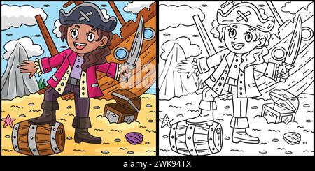 Female Pirate with Cutlass Cartoon Colored Clipart Stock Vector Image ...