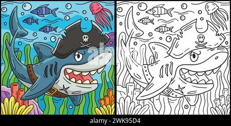 Pirate Shark Coloring Page for Kids Stock Vector Image & Art - Alamy