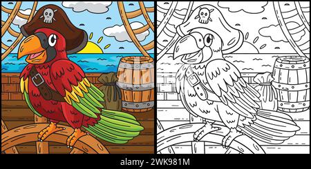 Pirate Parrot Coloring Page Colored Illustration Stock Vector Image ...