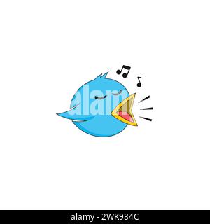 Cute cartoon bird singing karaoke with microphone vector illustration ...