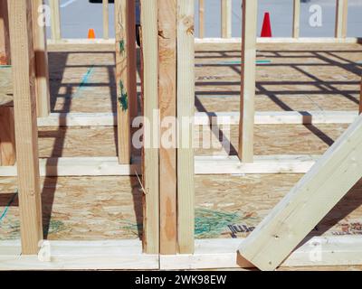 Oriented Strand Board OSB sub flooring and interior wall framing of new ...