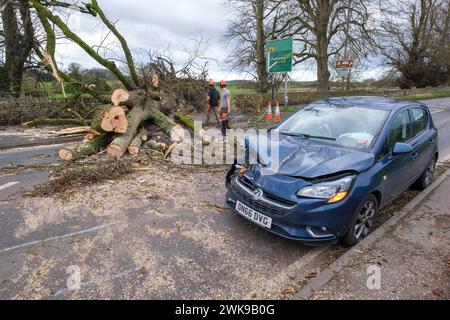 Workers clear a tree that fell and blocked the A417 at the A435 ...
