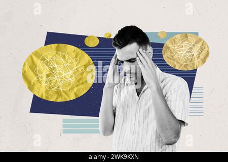 Creative poster collage banner depressed frustrated adult businessman ...