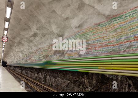 Rissne Centrum metro, subway station on blue line on Stockholm ...