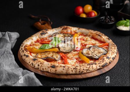 Rustic vegetarian pizza. Freshly baked oval pizza with vegetables ...