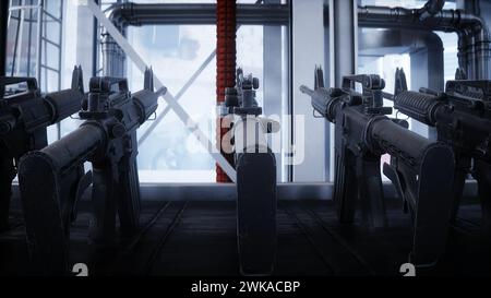 American military machine gun M 16 production line. Factory process ...