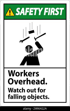 Safety First Falling Debris Sign, Workers Overhead Falling Objects ...