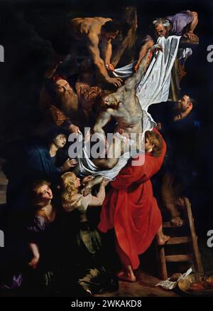 The Descent from the Cross; the central panel of a triptych painting by Peter Paul Rubens (1577 ...