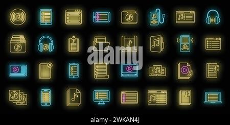 Listening playlist icons set outline vector. Music group. Radio album ...