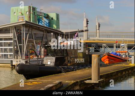A Dorset Police motor boat at Poole Quay, Dorset, England Stock Photo ...