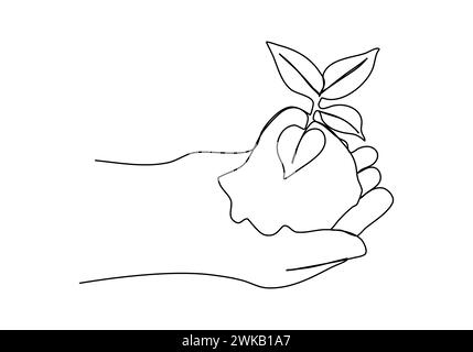 Plant in hands one line drawing vector illustration Stock Vector Image & Art - Alamy