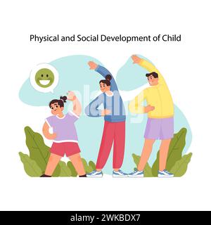 Child physical development concept. Childs exercise routine with ...