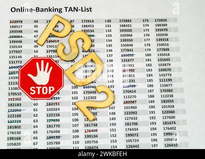 lettering 'PSD2' and stop sign with TAN list for online banking Stock ...