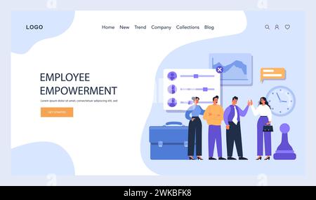 Employee Empowerment concept. Teams collaborate near a giant clock ...
