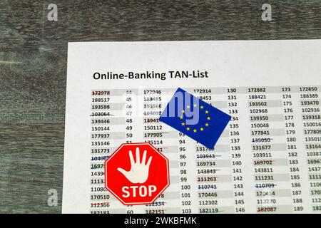 flag of Europe and stop sign with TAN list for online banking Stock ...