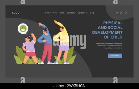 Child physical development concept. Childs exercise routine with ...