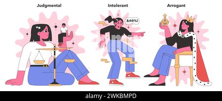 Intolerant Personality trait. A character with a dismissive gesture ...