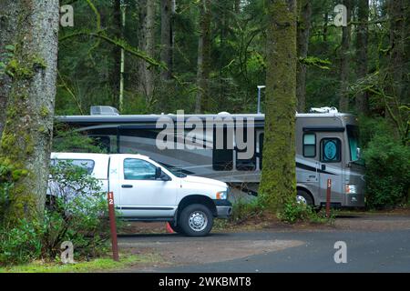 Motorhome in campground, Fort Stevens State Park, Lewis and Clark ...