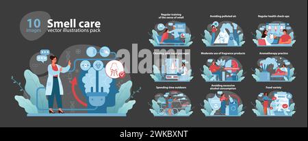 Smell Care Concept set. Promoting olfactory health through various ...