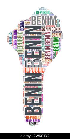 Benin Word Cloud. Country shape with region division. Benin typography ...