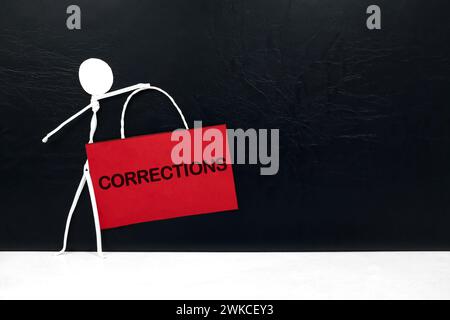 Stick figure holding audit findings placard in black background Stock ...