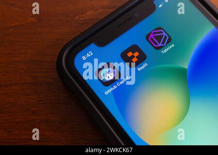Github Copilot, Replit and Tabnine icons seen in iPhone screen ...