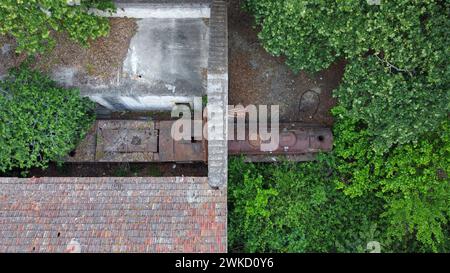 Drone photo of a rusting abandoned OSE Greek Railways steam loco built ...