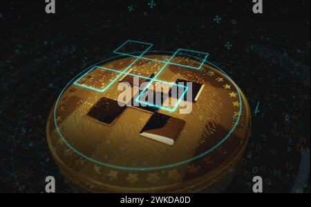 OKX OKB cryptocurrency gold coin on green screen background. Abstract ...