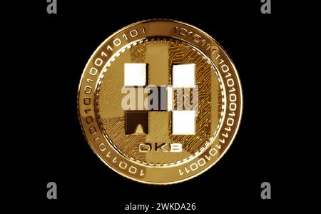 OKX OKB cryptocurrency isolated gold coin on green screen background ...