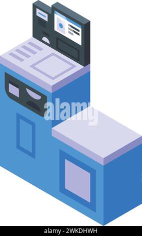 Modern cash desk with touch screen, cash register with bills printer and display isolated buys ...