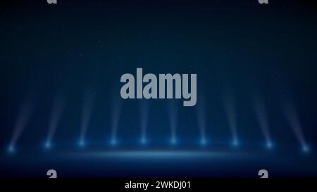 Stage, spotlight. Blue backdrop, dim, dark background for displaying ...