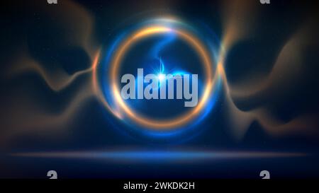 Golden blue circular lighting background, electric discharge, arc, ball ...