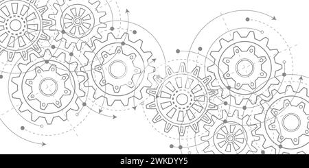 Technical drawing of gears .Rotating mechanism of round parts .Machine ...