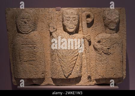 Ziriano sarcophagus, 12th century Romanesque, three clerics in a ...